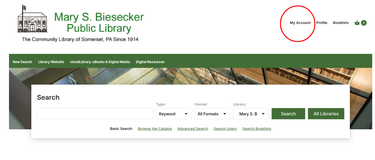 Catalog: How to Log In | Mary S. Biesecker Public Library